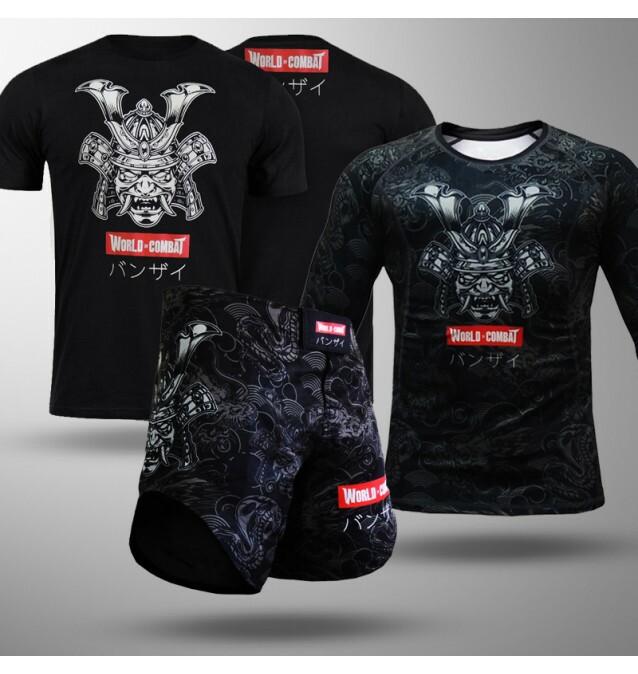Kit Samurai Warrior: Camiseta + Rash Guard + Bermuda
